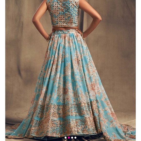 cbazaar | Lehengas | Cbazaar Arctic Blue Organza Floral Digital Print ...